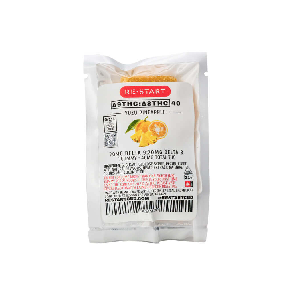 Delta 9 + Delta 8 40mg Gummies Yuzu Pineapple (1:1) 1-ct - RESTART CBD ...
