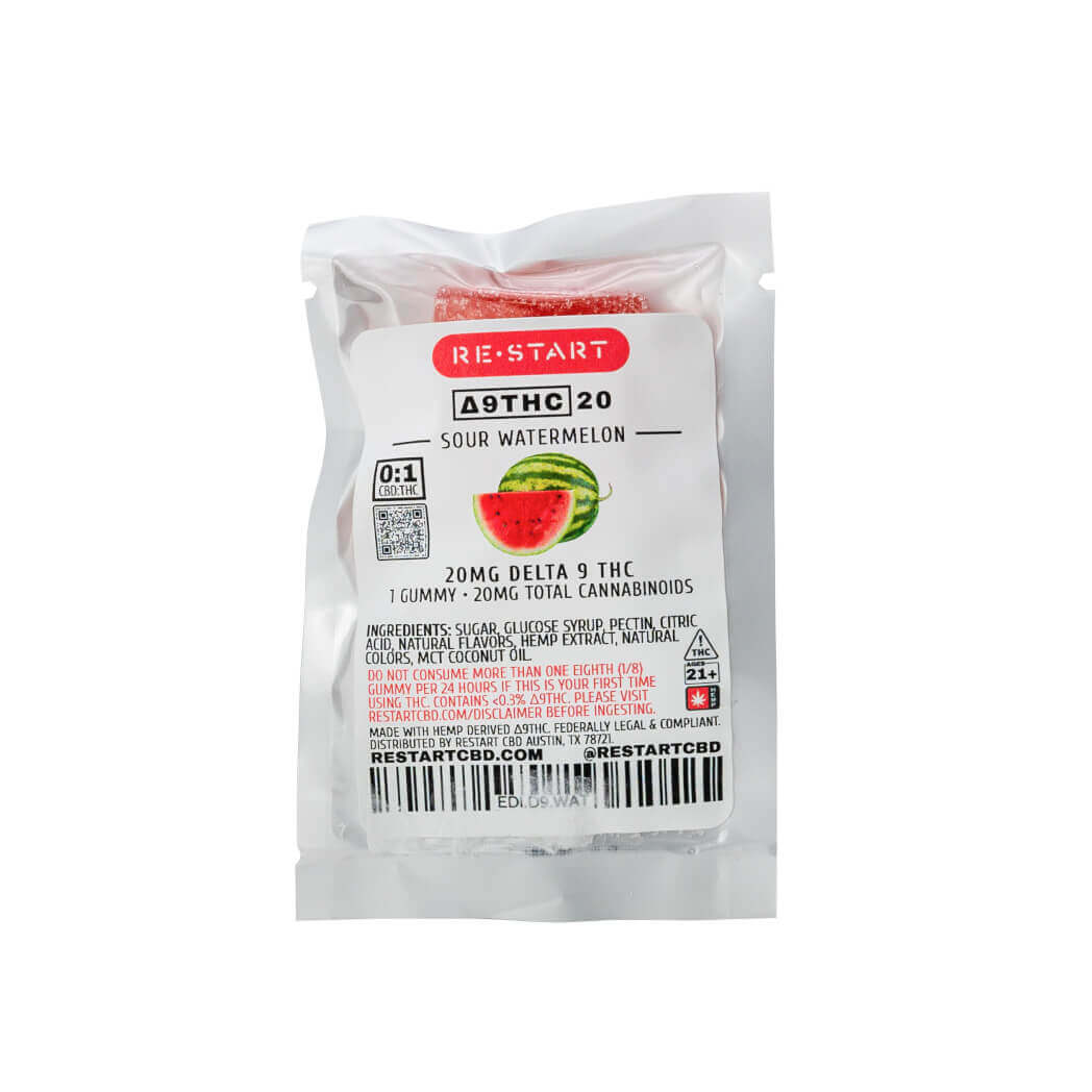 Delta 9 THC 20mg Gummies Sour Watermelon 1-ct - RESTART CBD & THC